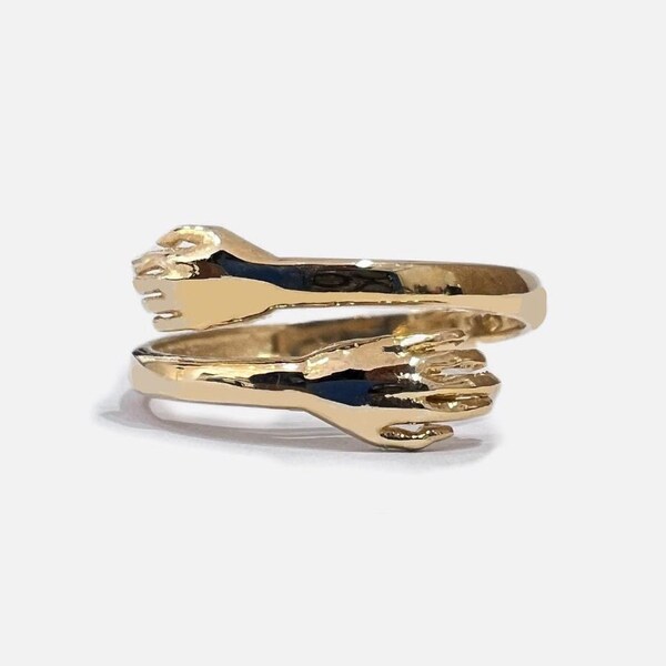 Hand Hug Ring Solid Gold - Etsy