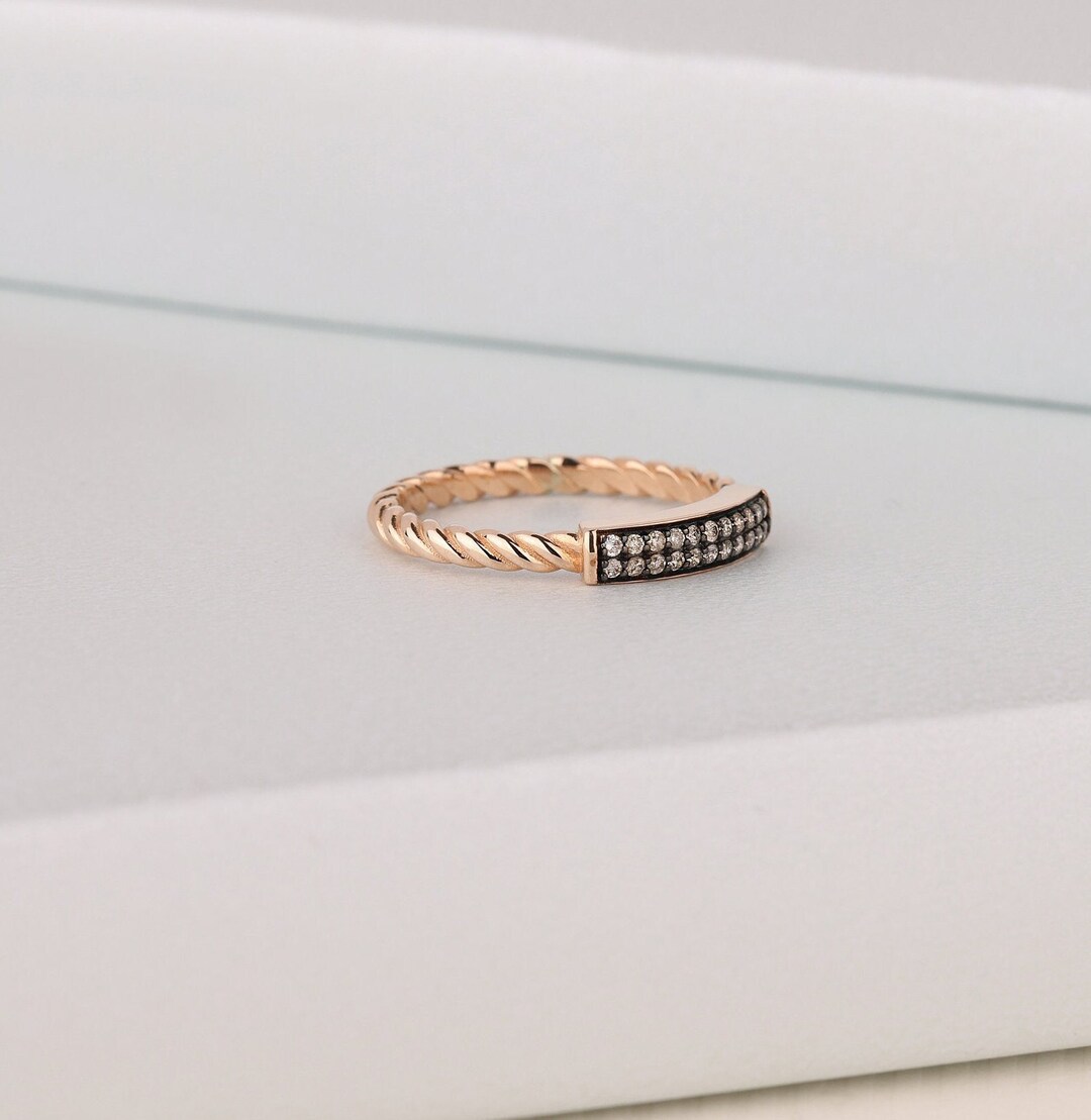 Diamond Ring / 14k Gold Twisted Rope Diamond Ring / Half Eternity Ring ...