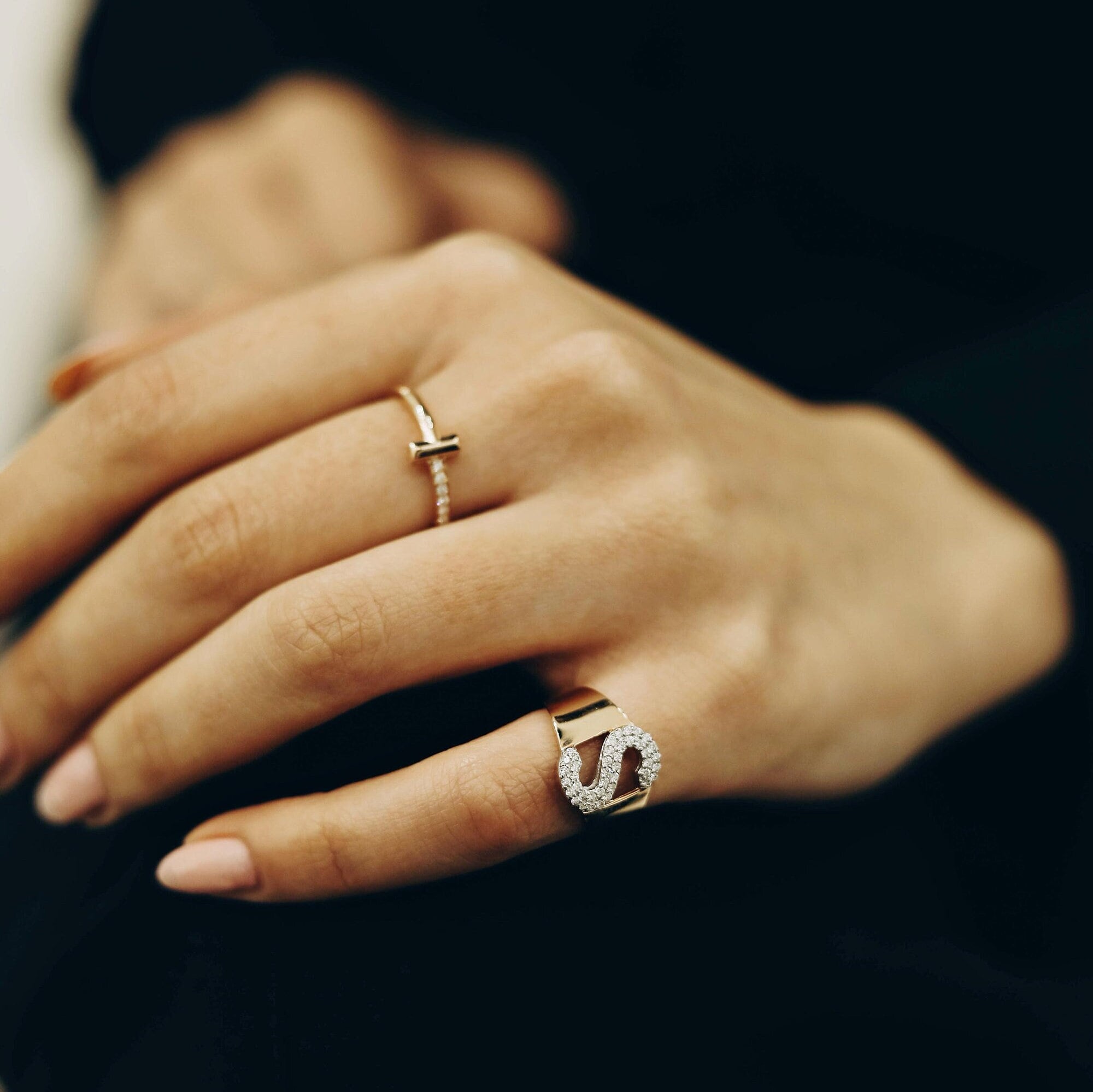 Personalized Diamond Ring / Diamond Initial Ring / Pinky Ring / 14k Gold Diamond Initial Ring ...