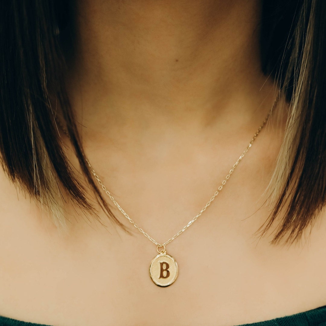 14K Solid Gold Initial Necklace, A Light and Special Vintage Piece ...