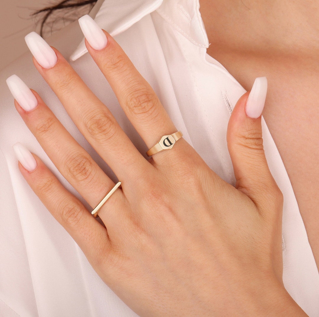 14k Gold Hexagon Ring / Personalized Hexagon Ring / Delicate Gold Ring ...