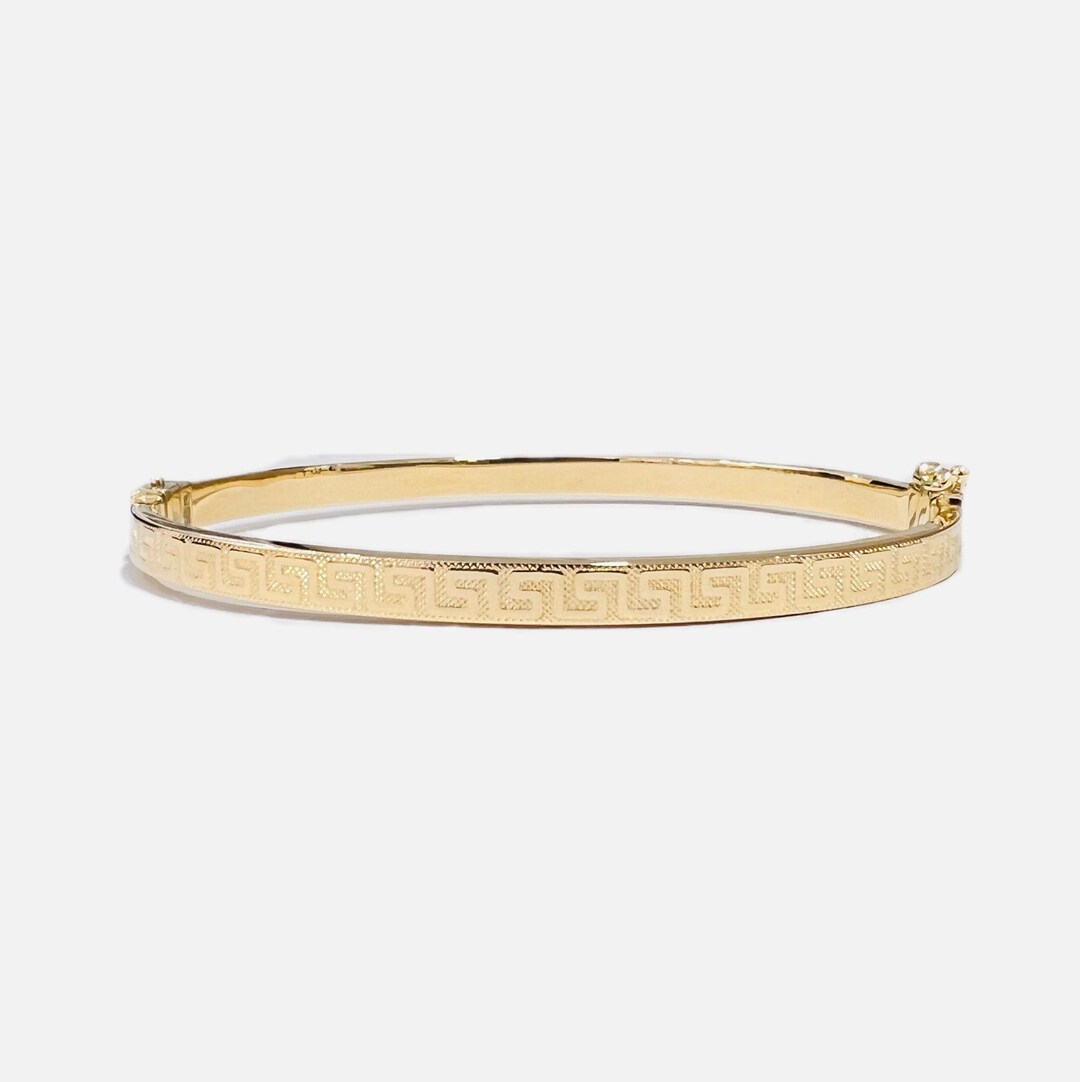 14k Gold Greek Bracelet / Meander Bangle Bracelet Jewelry / Genuine 14k ...
