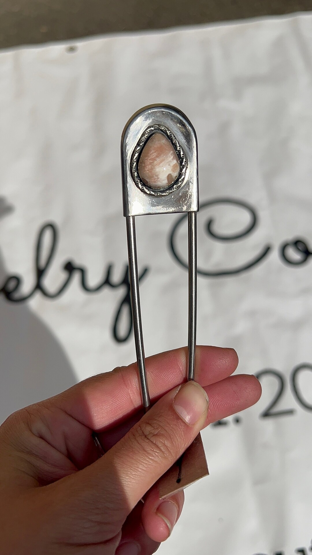 Scolecite Gemstone Jumbo Safety Pin, Key Ring, Stainless Steel Jumbo ...