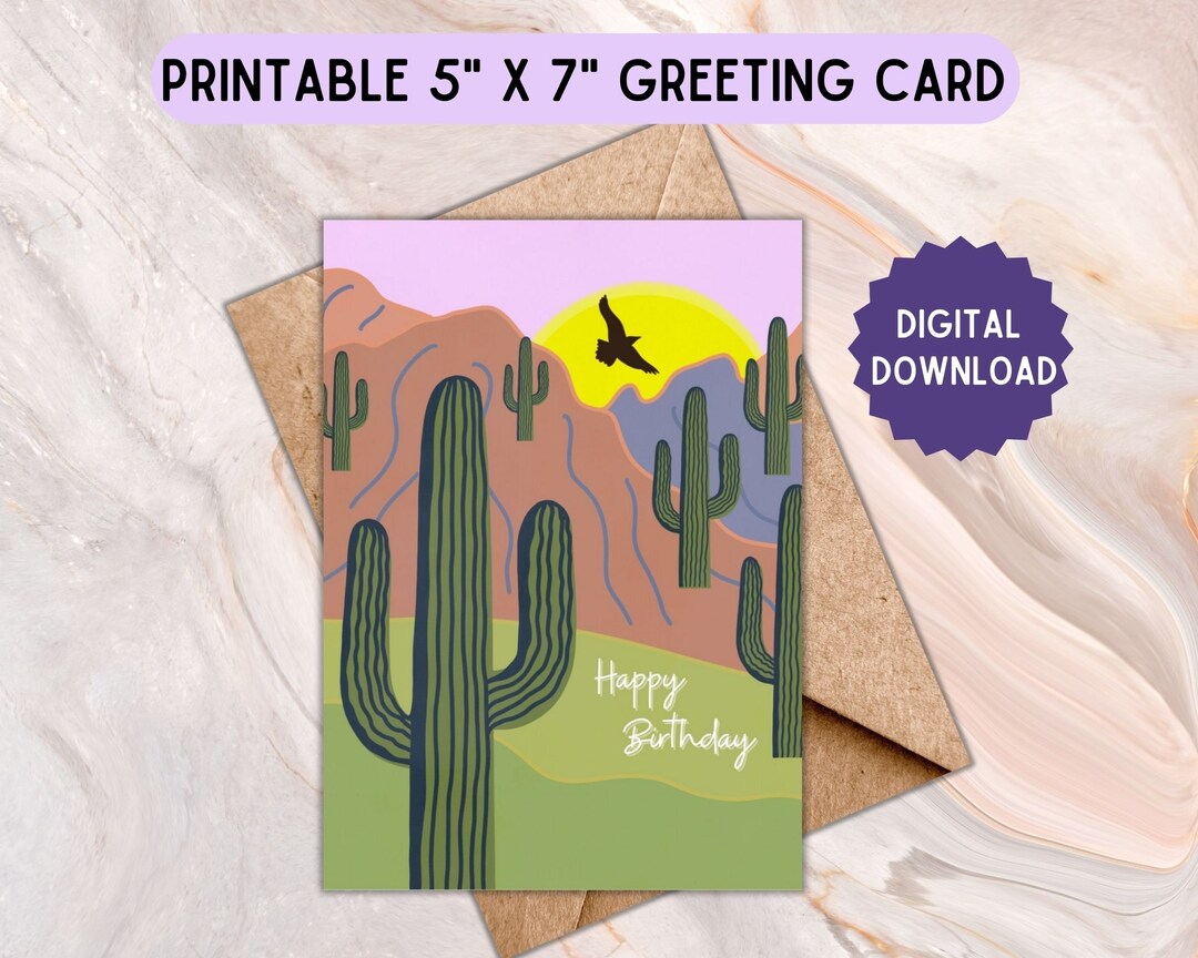 Printable Birthday Card, Desert Birthday Card, Mountain Birthday Card ...
