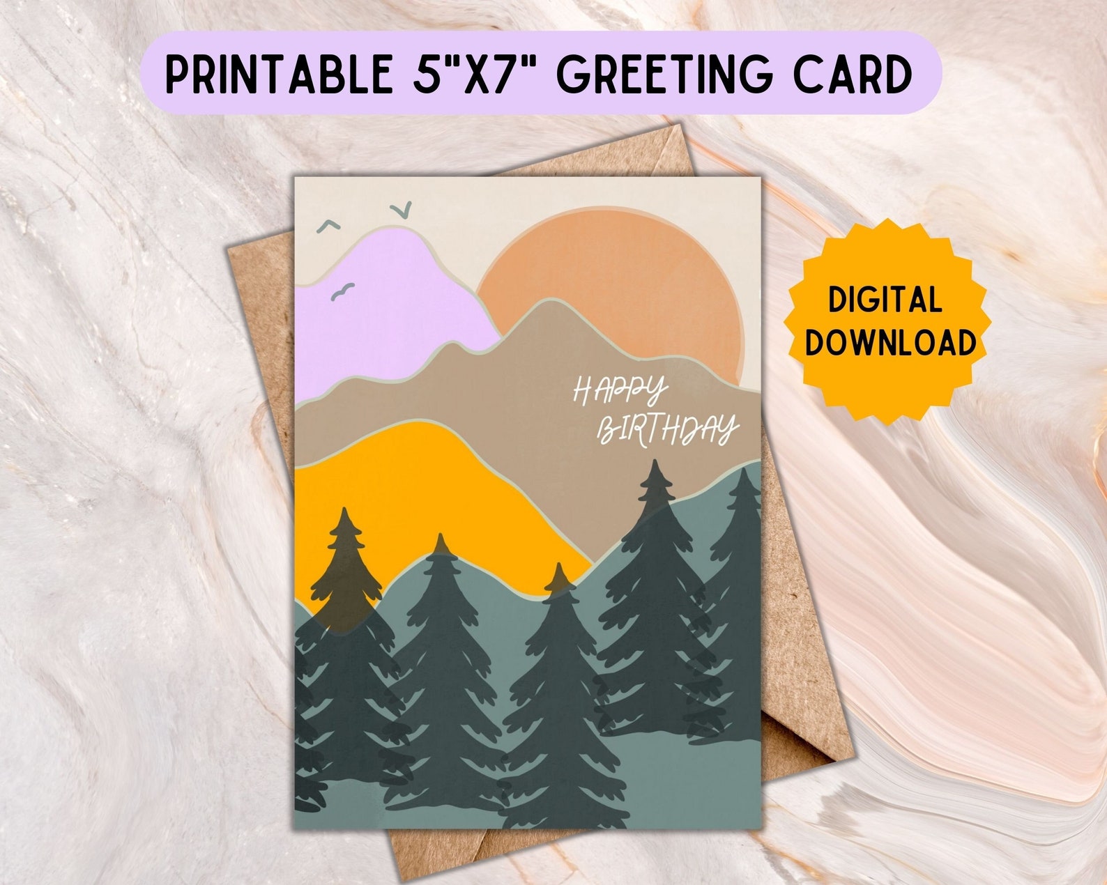 Printable Birthday Card, Adventure Birthday Card, Mountain Birthday ...