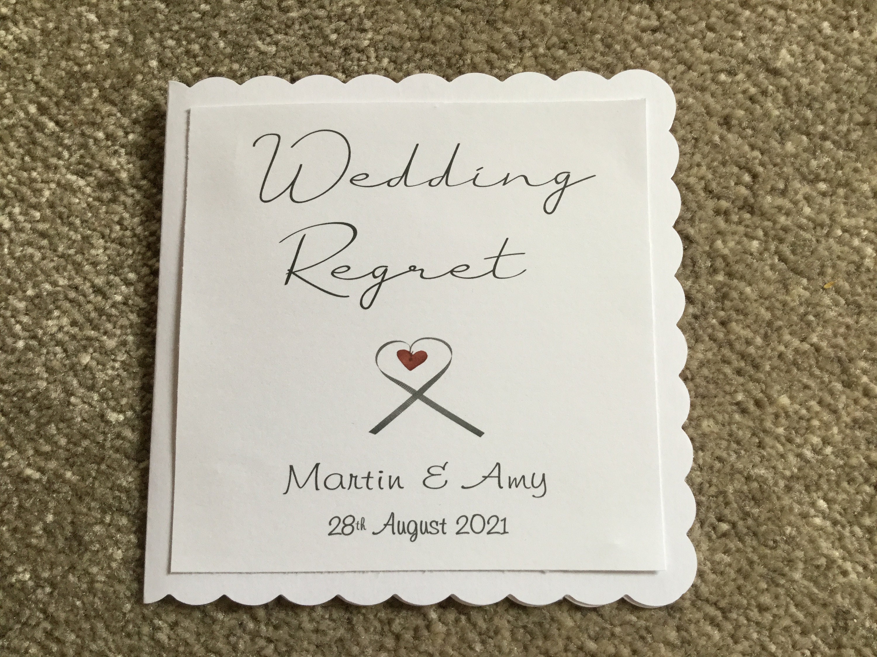 Handmade Personalised Wedding Regret Card - Etsy