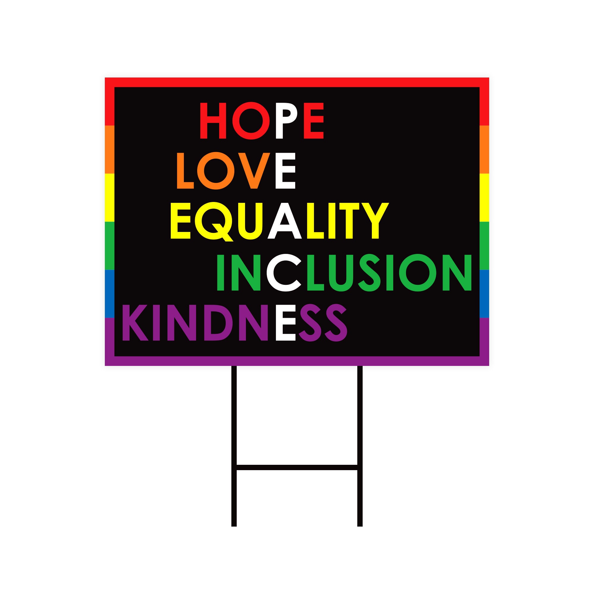 PEACE Yard Sign 18" X 12" - Visible Text Hope, Love, Equality ...