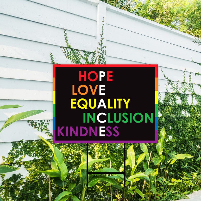 PEACE Yard Sign 18" X 12" - Visible Text Hope, Love, Equality ...