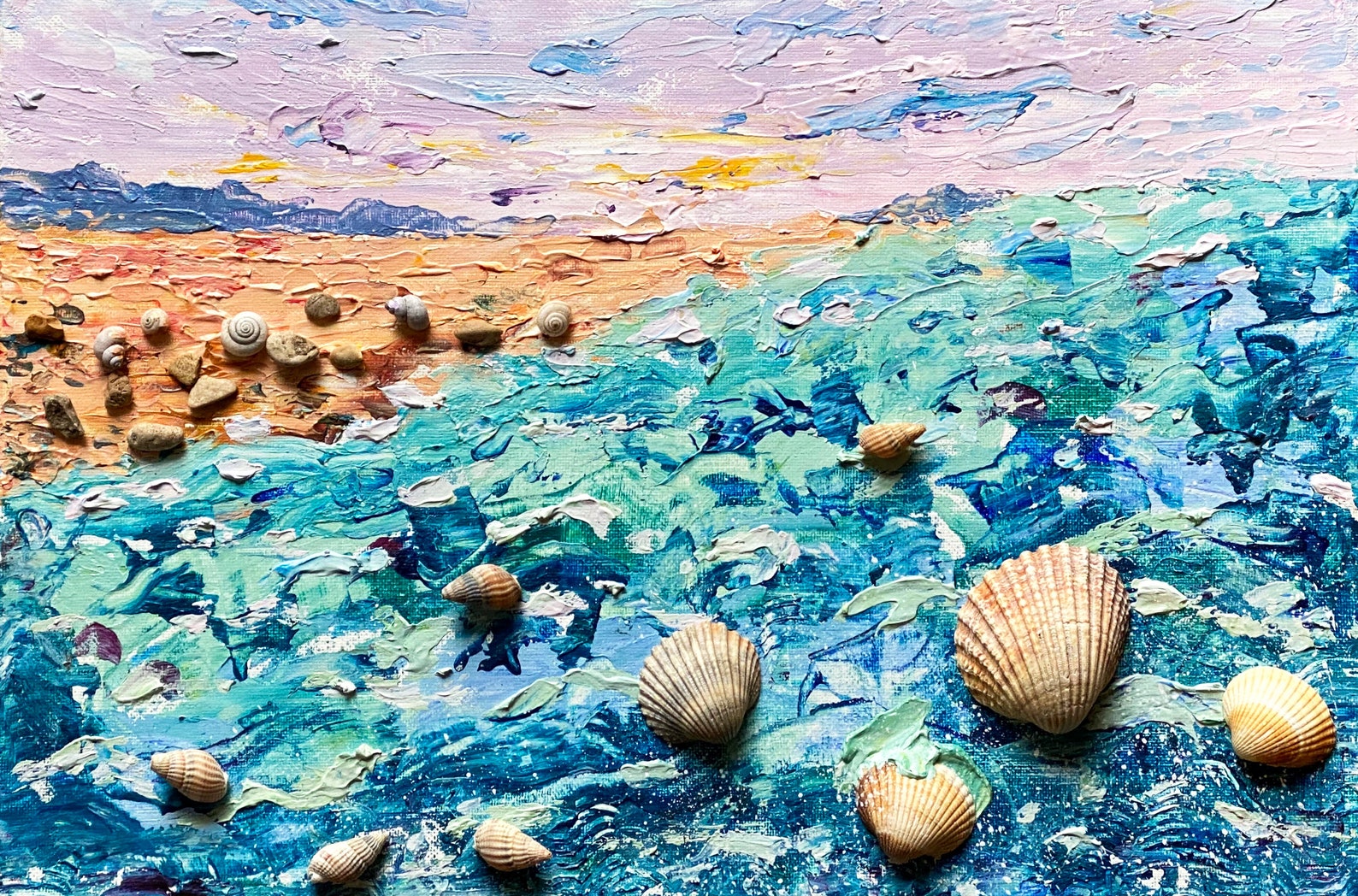 Pintura de paisajes marinos arte mural de conchas marinas | Etsy