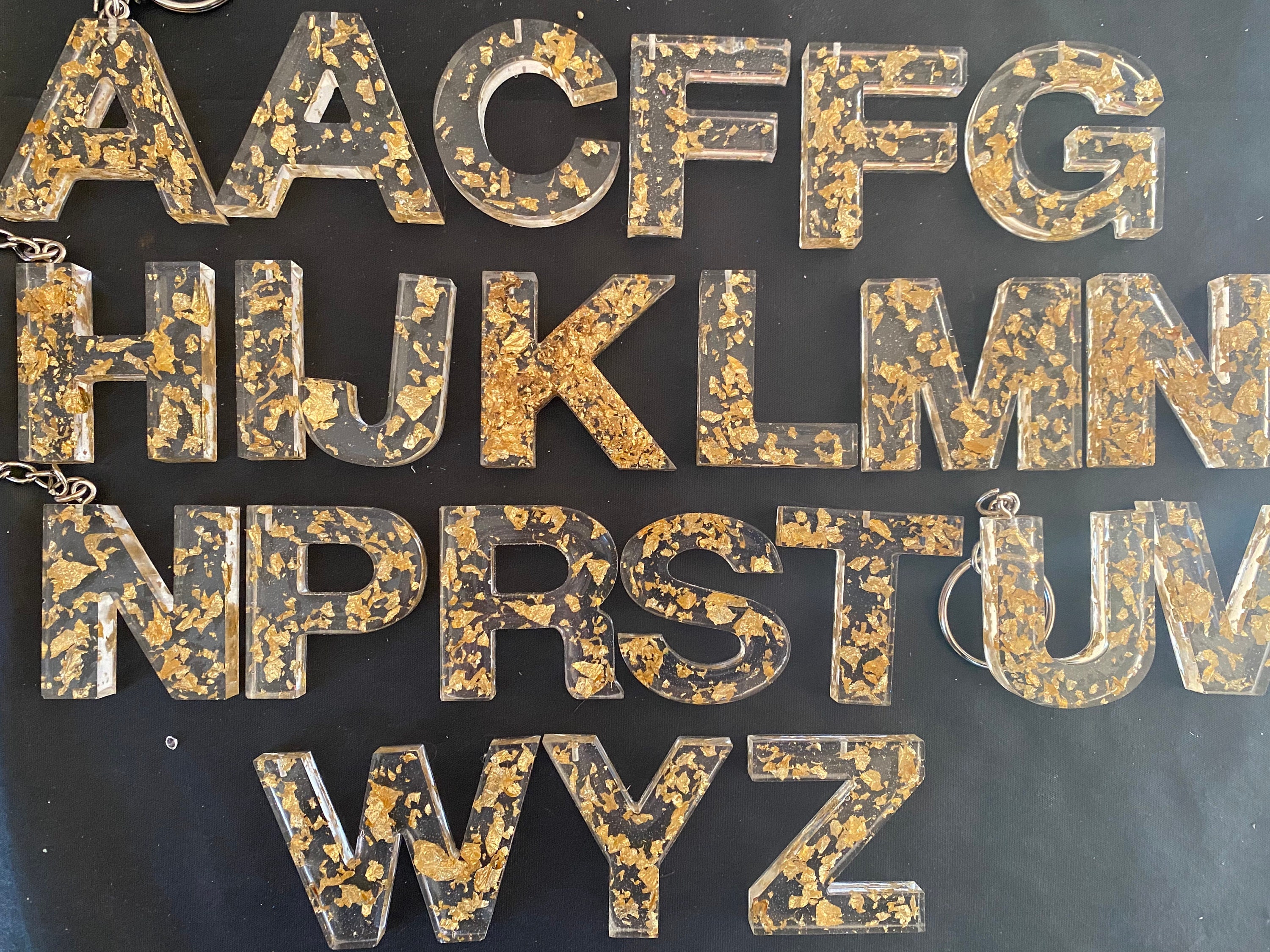 Gold Flake Resin Letter Keychain - Etsy
