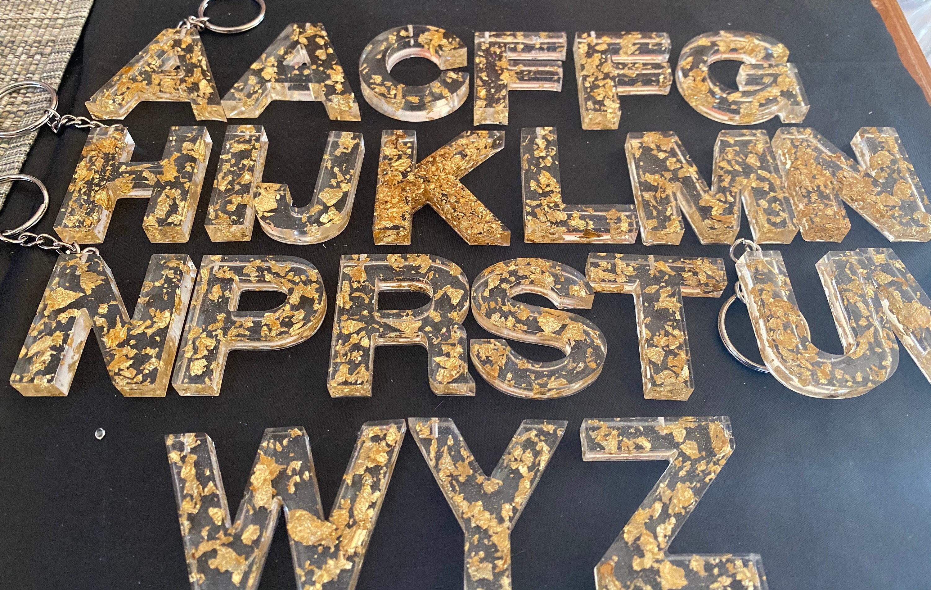 Gold Flake Resin Letter Keychain | Etsy