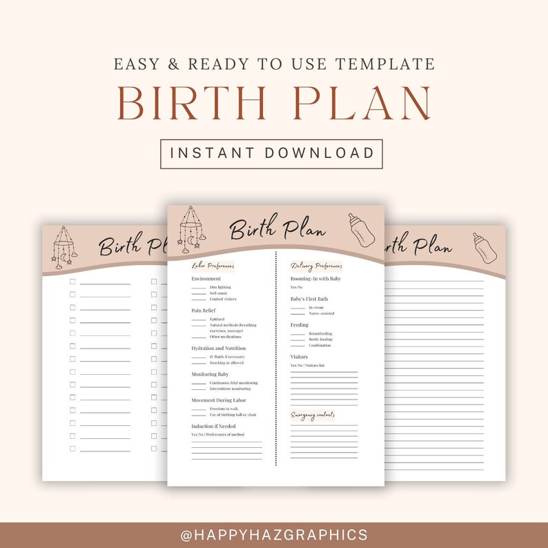 Birth Plan Template | Instant Download | Birthing Plan for New Baby ...