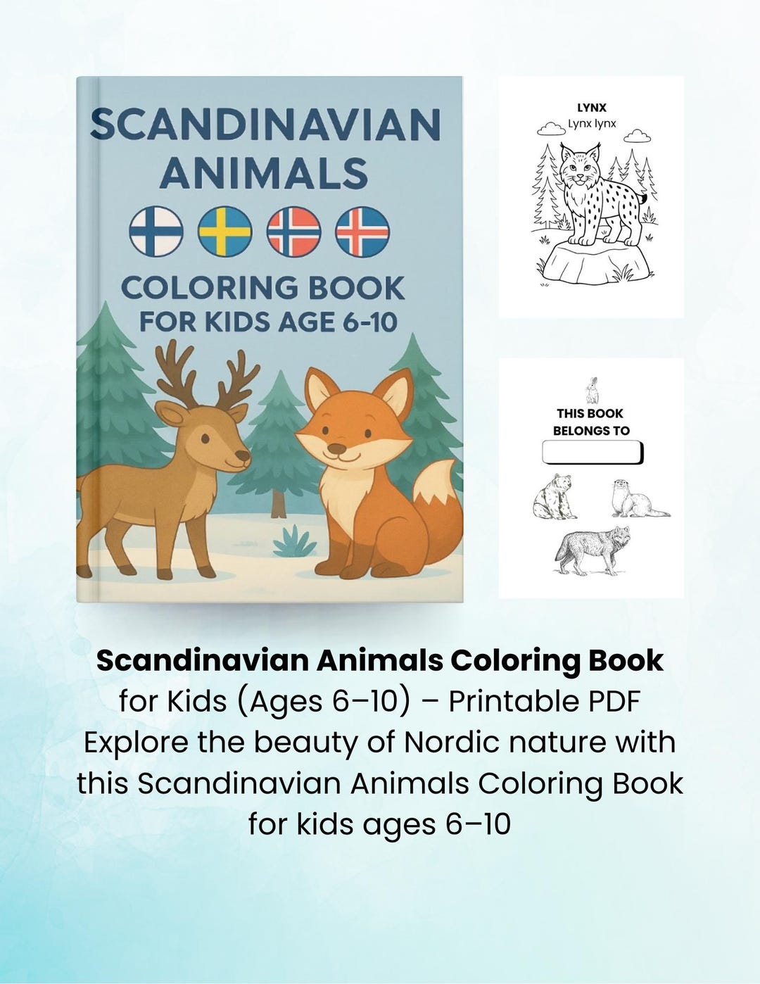 Printable Scandinavian Animals Coloring Book – Cute Nordic Coloring ...
