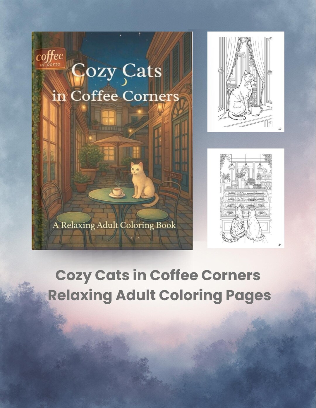 Printable Cozy Cats Coloring Book – Cute Cats & Coffee Moments for ...