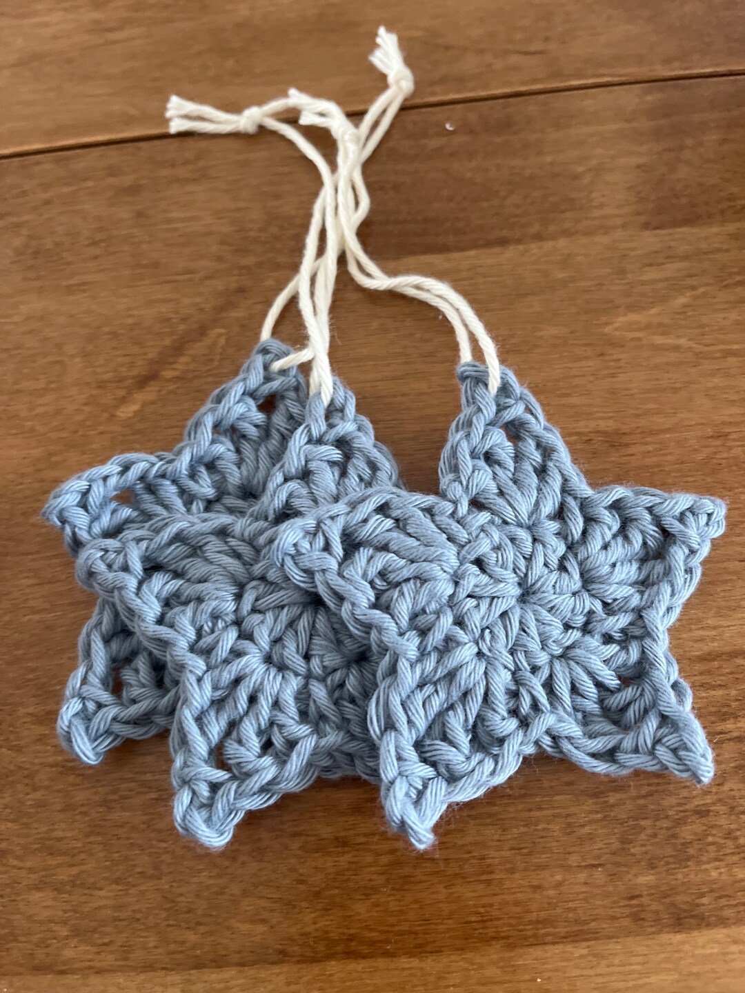 3 Crochet Cotton Stars Handmade in UK Hanging Natural Star Decorations ...