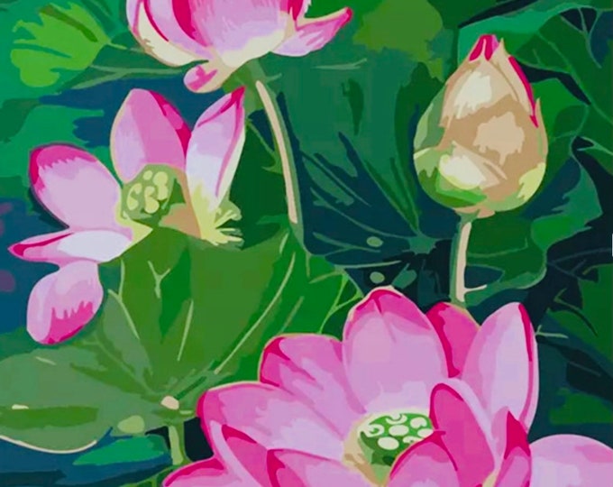 Paint by Number of Pink Lotus Flowers - Etsy