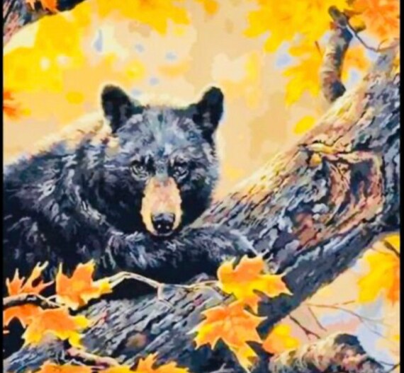 Paint by Number of Bear on a Log - Etsy