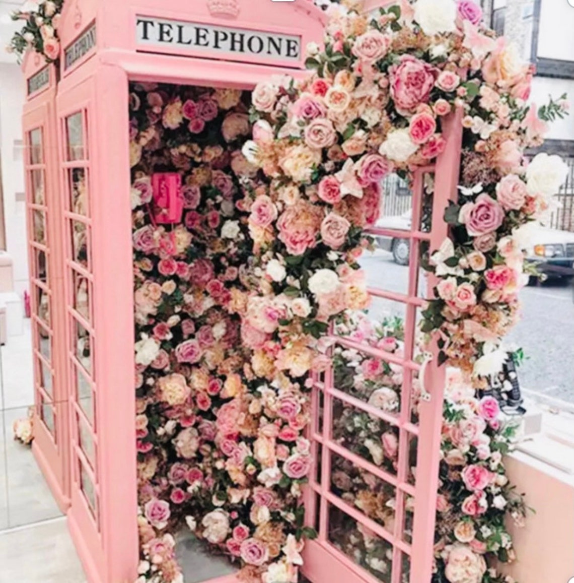 Paint by Number of Pink Phone Booth With Flowers - Etsy
