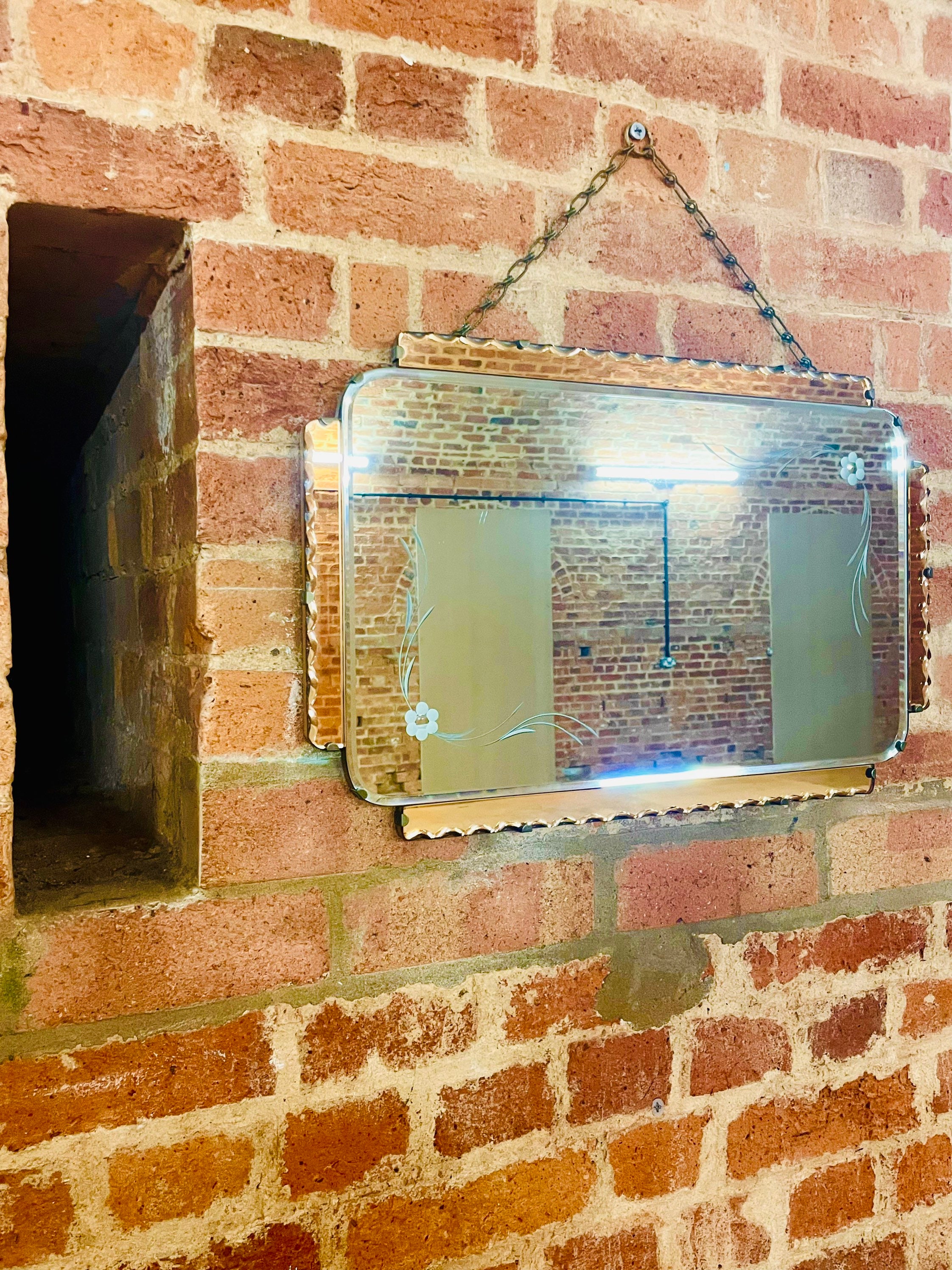 Beautiful Art Deco Bevelled Peach Mirror With Delicate Etched - Etsy UK