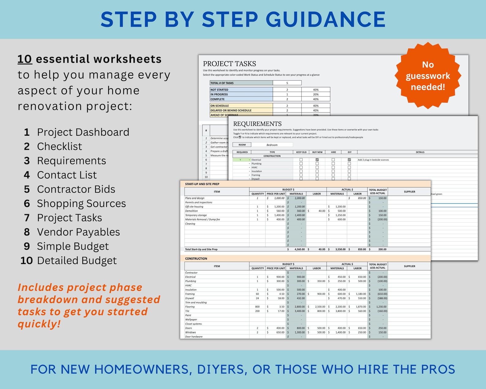 Home Renovation Spreadsheet, Home Improvement Planner, Home Remodel ...