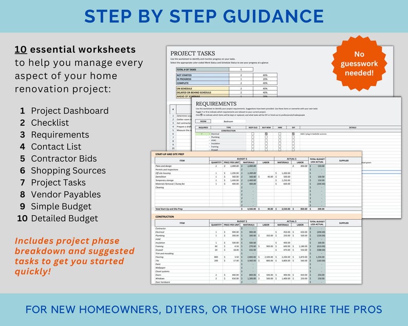 Home Renovation Spreadsheet, Home Improvement Planner, Home Remodel ...