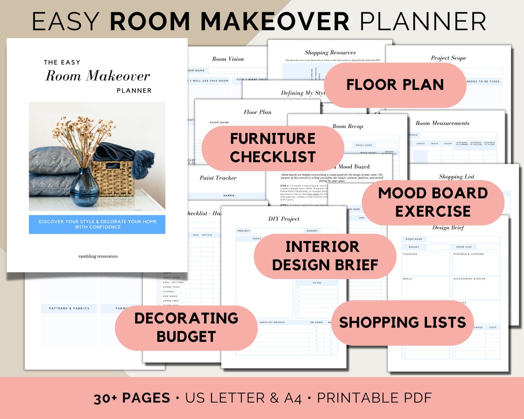 Room Planner, Room Makeover Workbook, Interior Design Checklist, Design ...