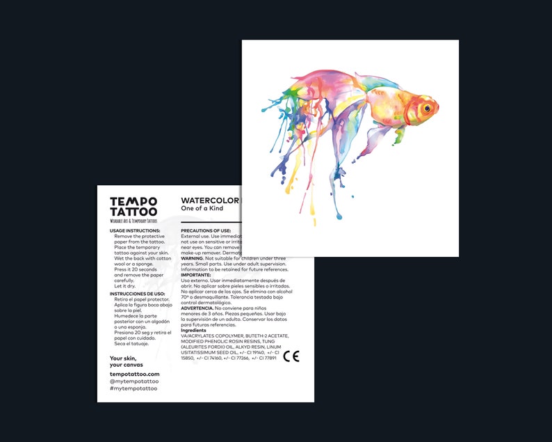 Colorful Fish Temporary Tattoo: Artsy Watercolor Goldfish, Rainbow ...