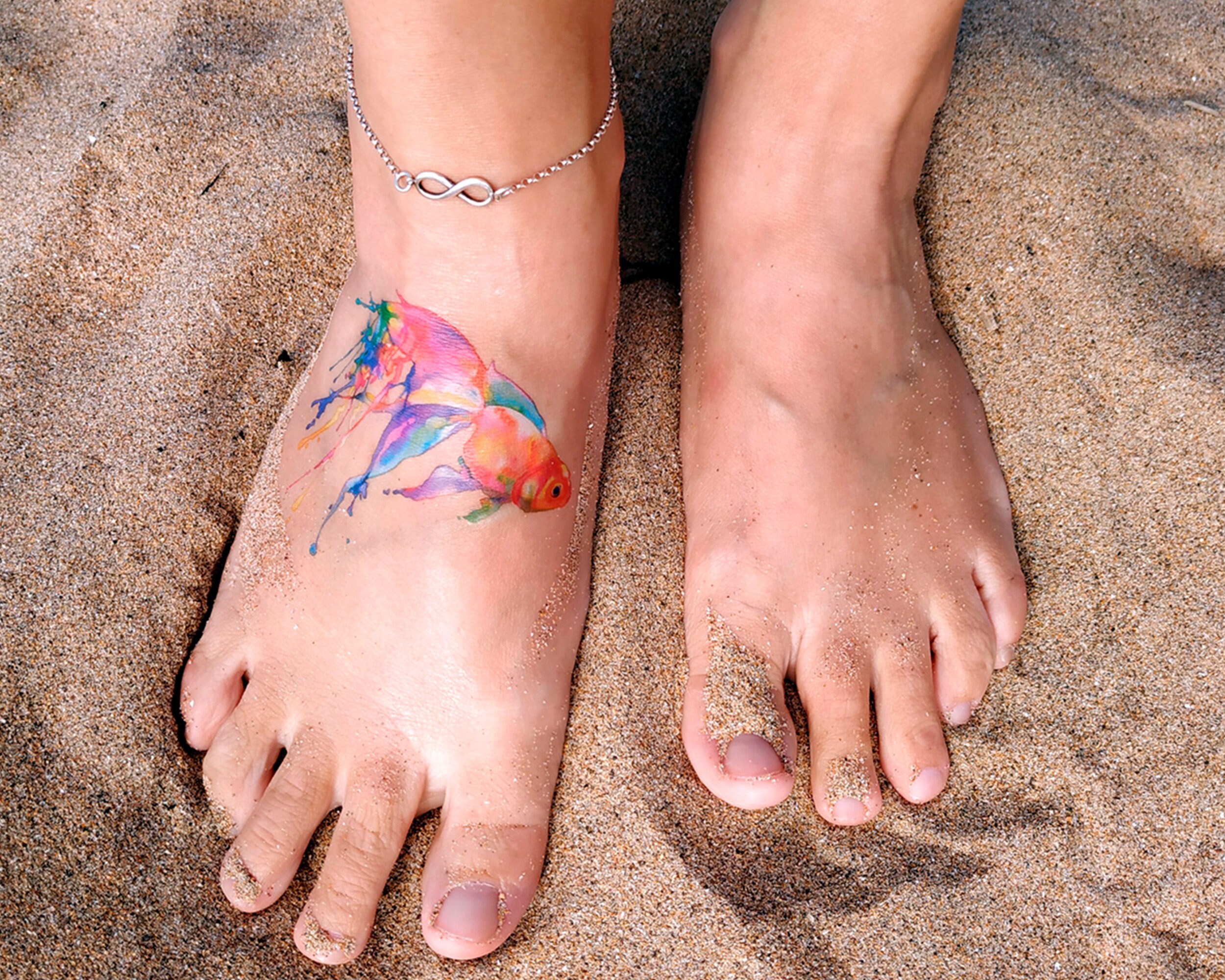 Colorful Fish Temporary Tattoo: Artsy Watercolor Goldfish, Rainbow ...