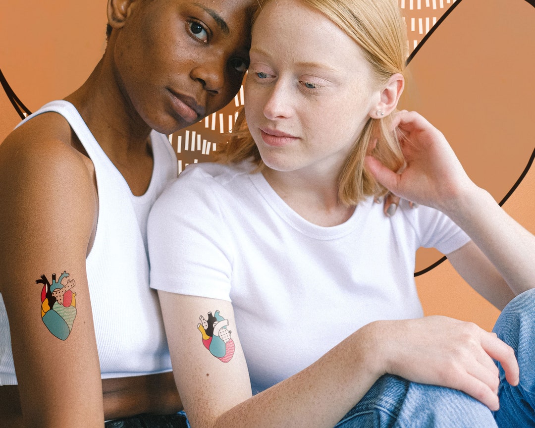 Hearts Temporary Tattoo: Colorful Hearts Fake Tattoo, Love Tattoo for ...