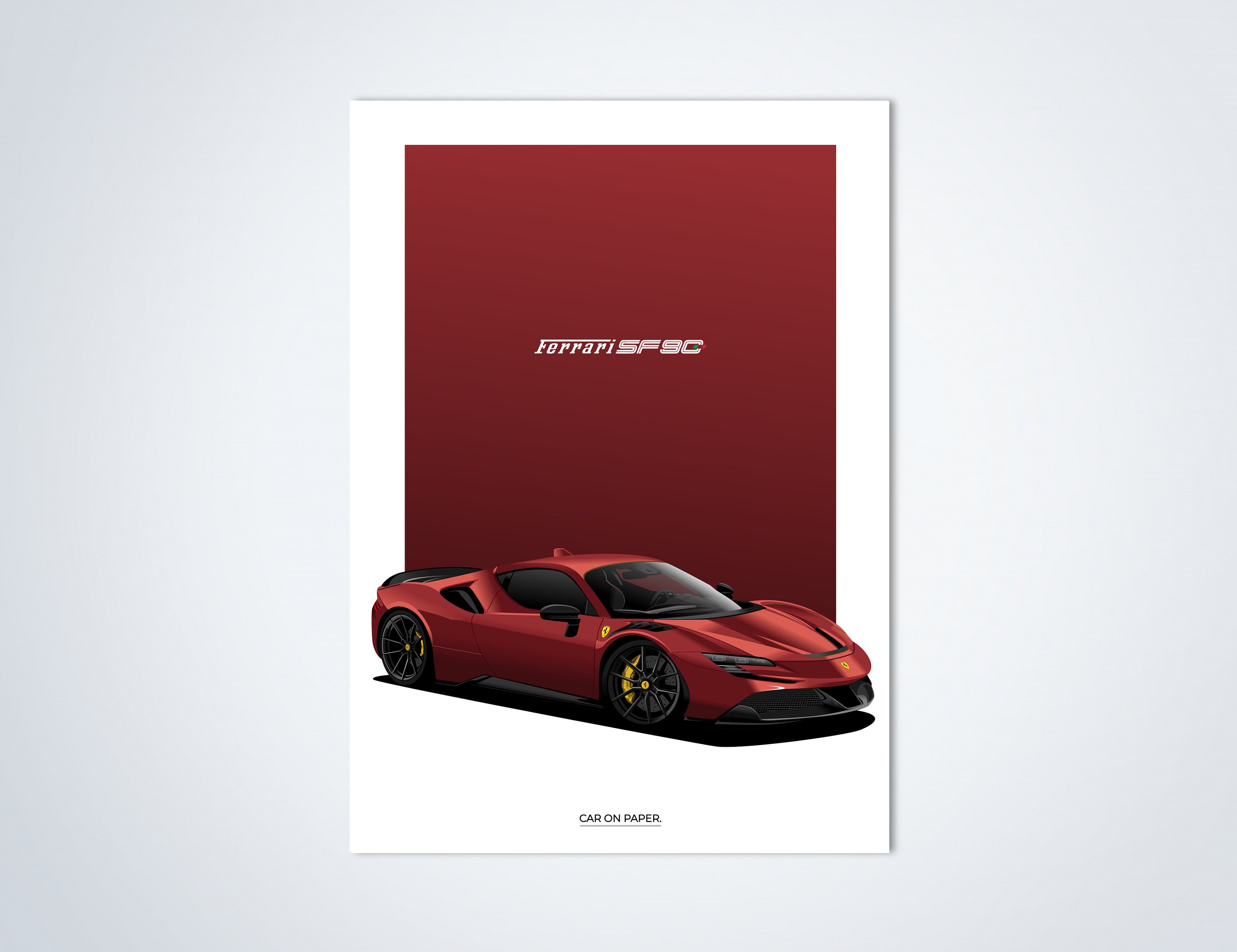 Ferrari SF90 Stradale Car Poster Wall Art Illustration for Kids Room ...