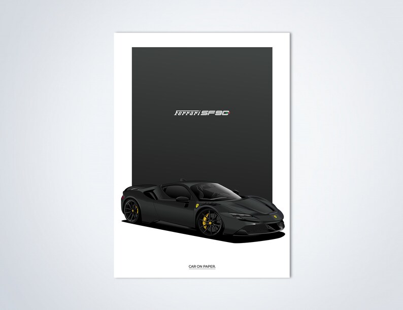 Ferrari SF90 Stradale Car Poster Wall Art Illustration for Kids Room ...