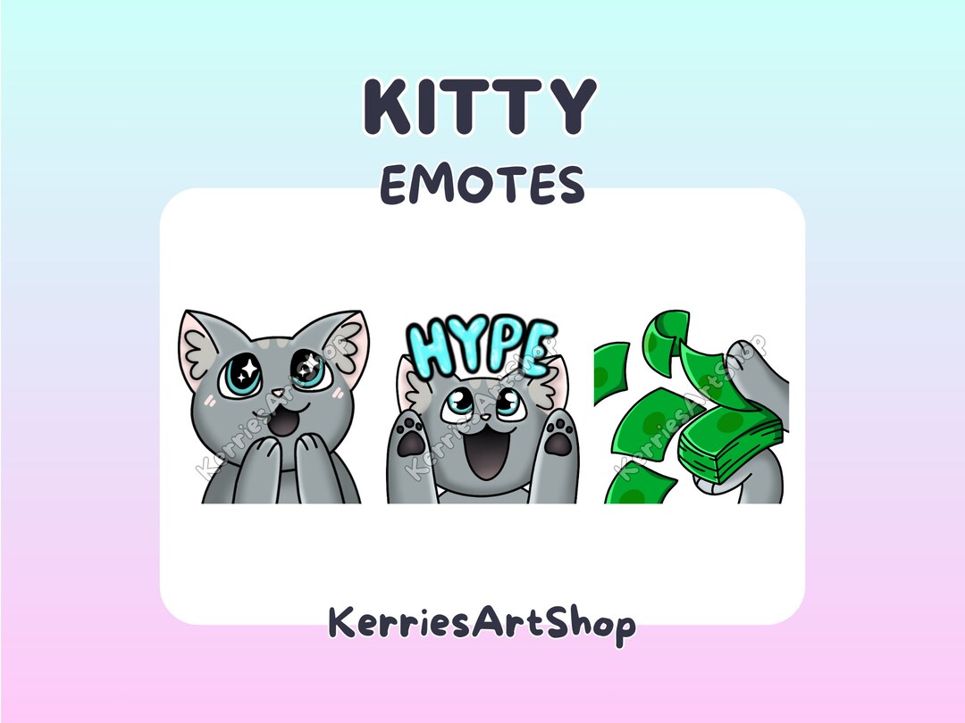 Grey Cat Emotes Cute Kitty Emotes Awe Emote Hype Emote Money Emote - Etsy