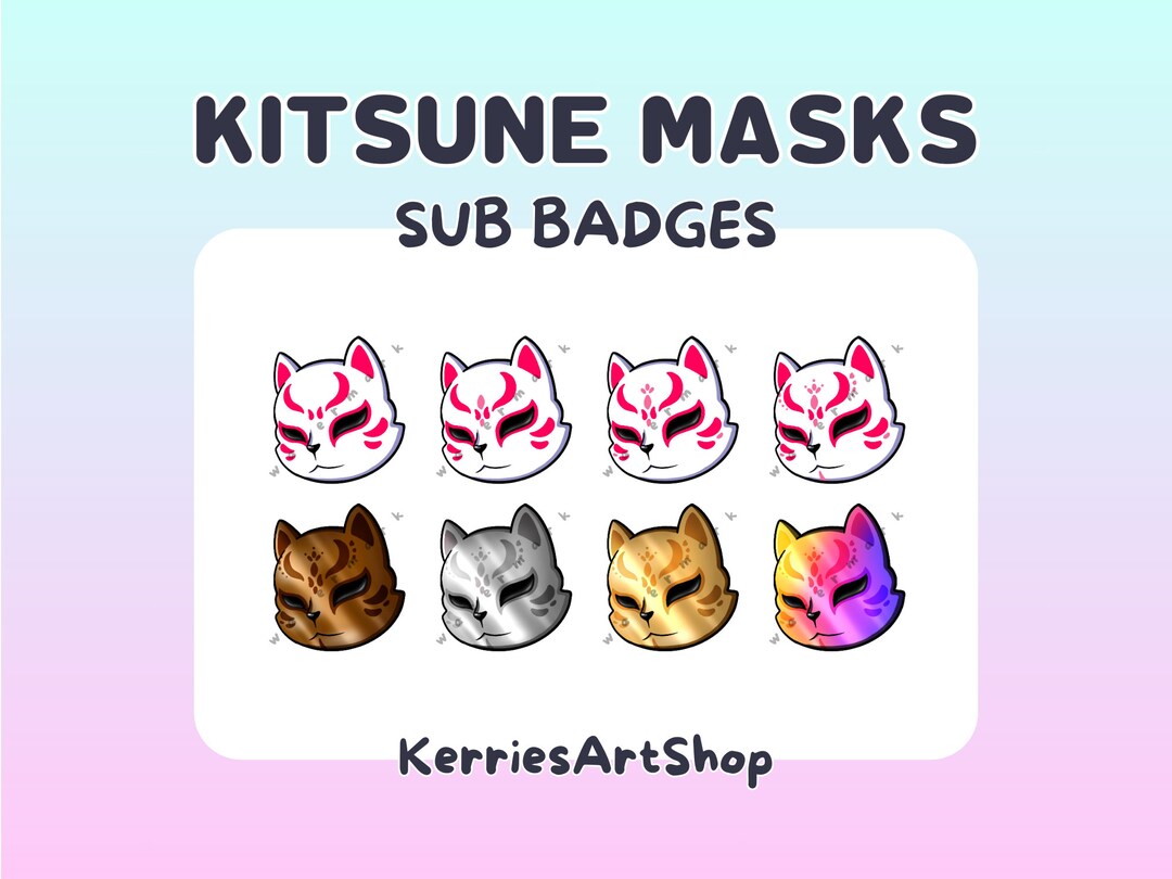 Twitch Kitsune Mask Sub Badge Emotes Fox Mask Badges Kitsune Fox Mask ...