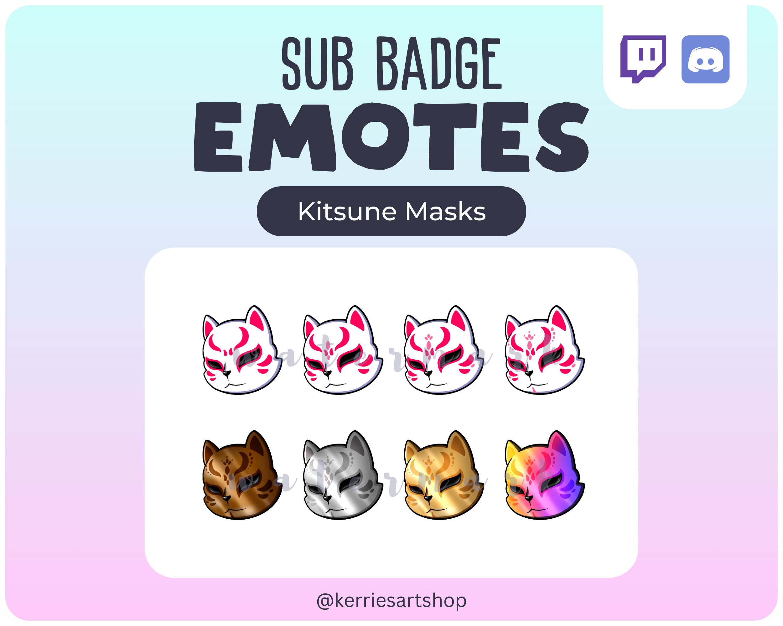 Twitch Kitsune Mask Sub Badge Emotes Fox Mask Badges - Etsy