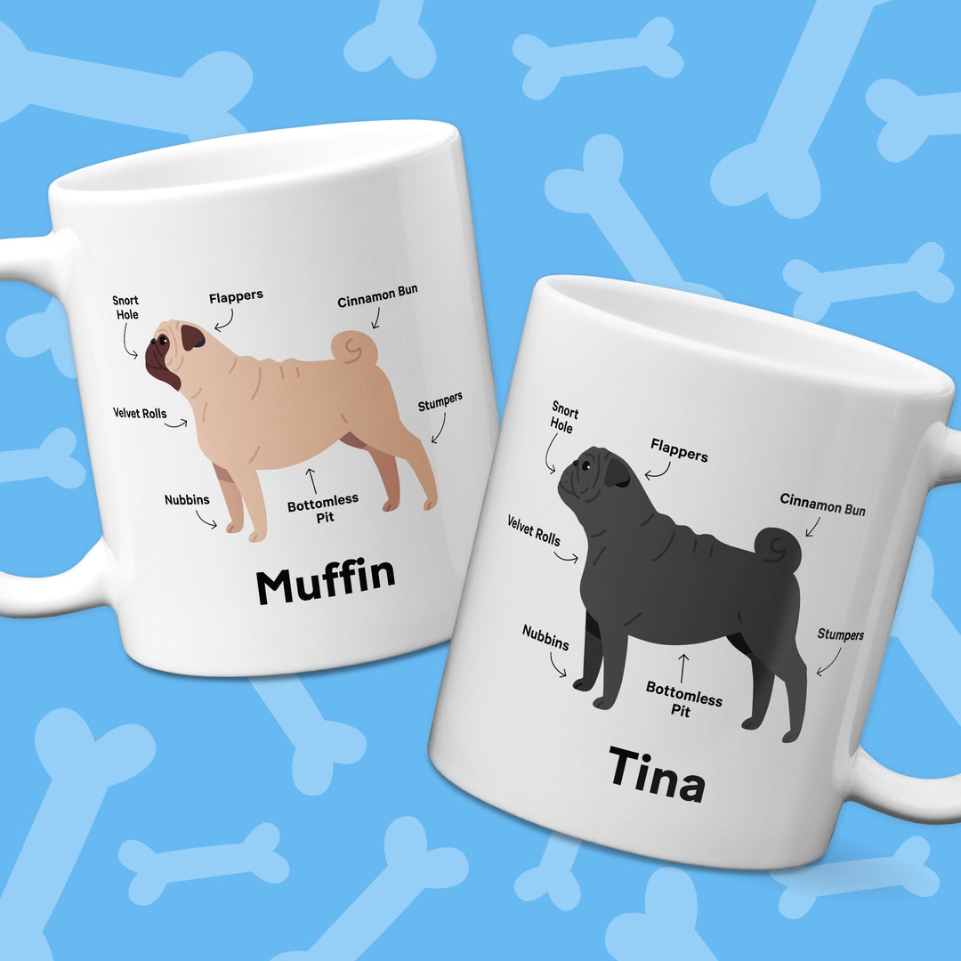 Custom Pug Diagram Anatomy Mug | Funny Personalized Dog Mug | Pug Art ...