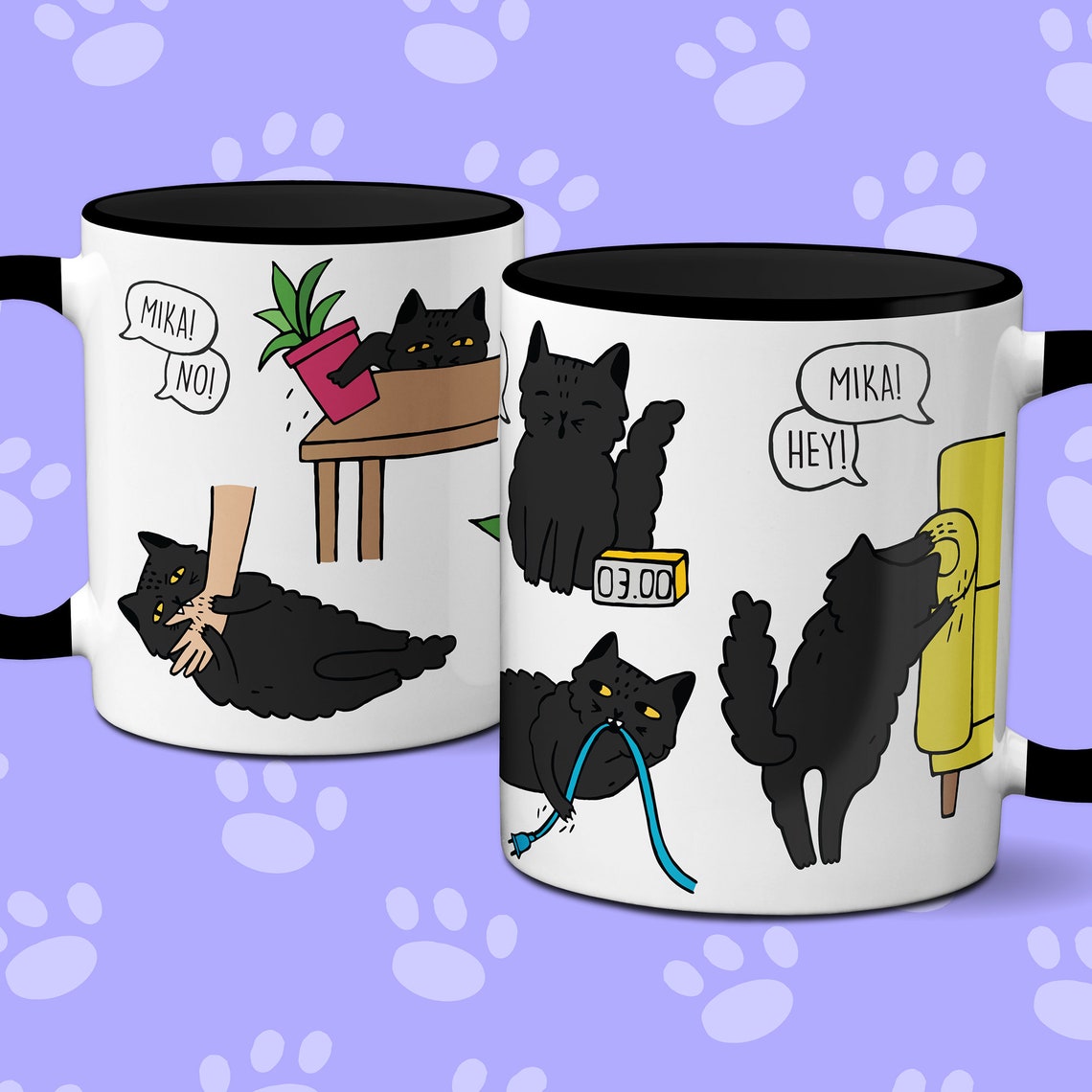 Custom Black Cat Mug Personalized Black Cat Mug Funny Gift - Etsy