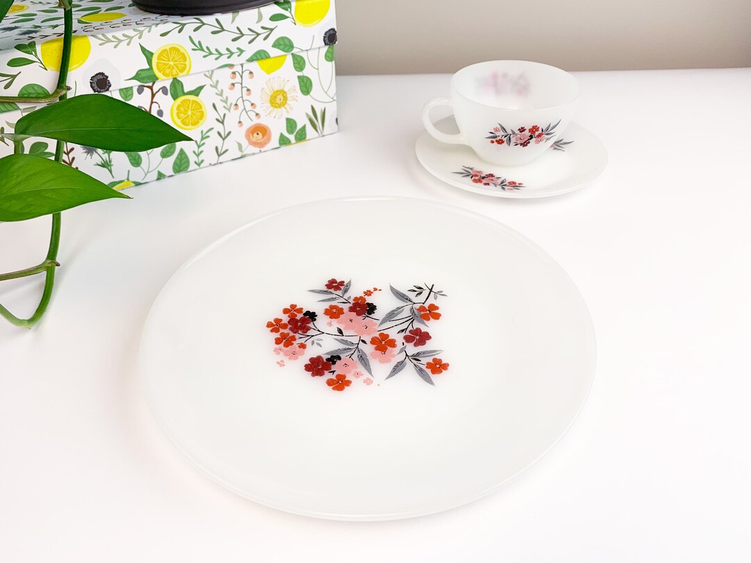Fire King Primrose Cup, Saucer and Dinner Plate / Vintage Milk Glass ...
