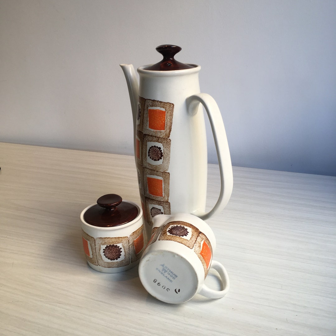 Vintage Funky 70s Mid Century, Coffee Set, Pot, Jug and Sugar Bowl ...