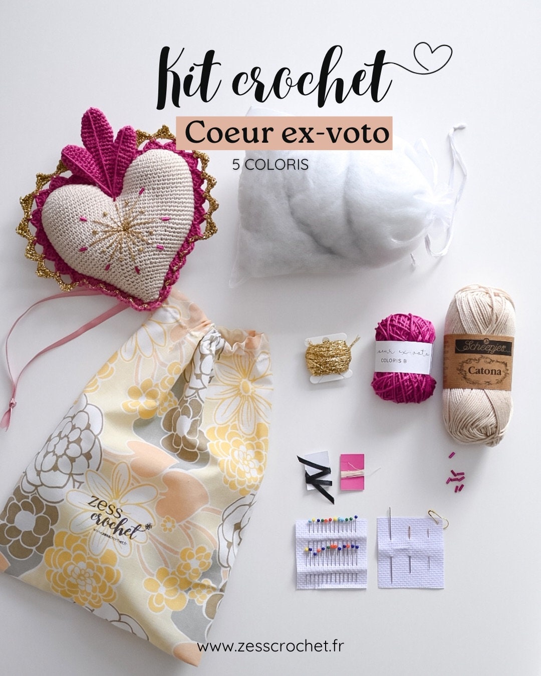 Complete Crochet Kit for a Heart-shaped Votive Offering + PDF Tutorial ...