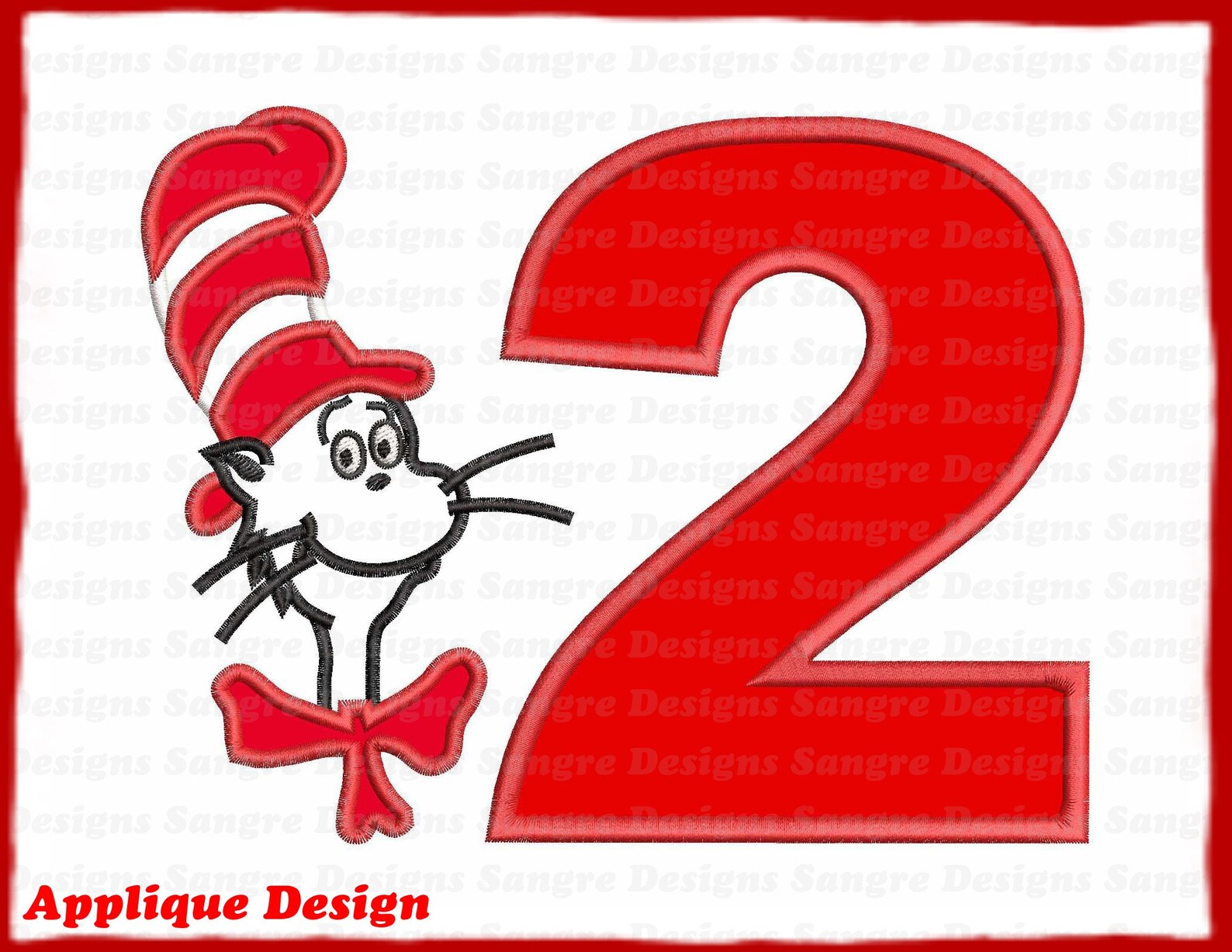 Dr Seuss Cat In The Hat Birthday Number 2 Applique 02 Design | Etsy