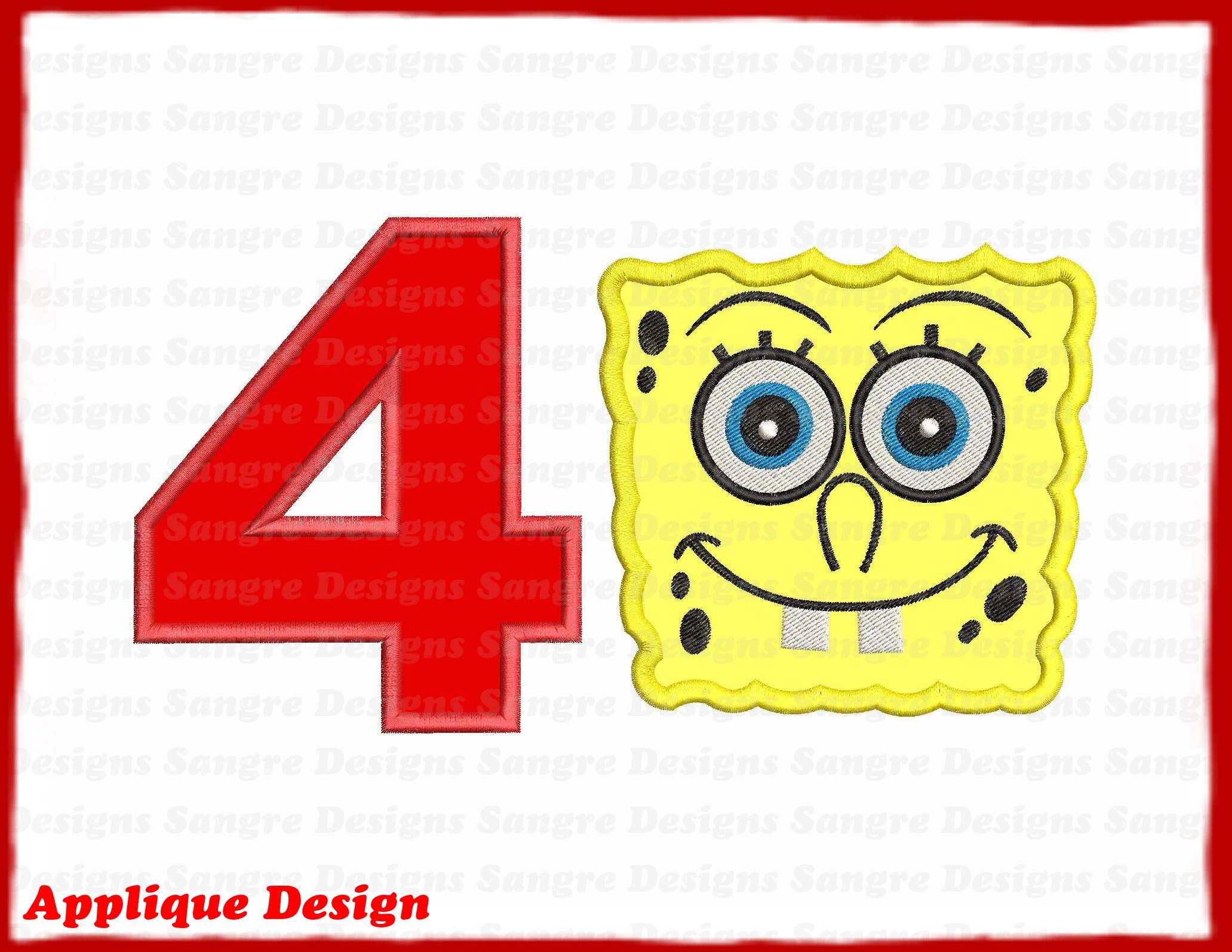 Spongebob Squarepants Birthday Number 4 Applique Design | Etsy