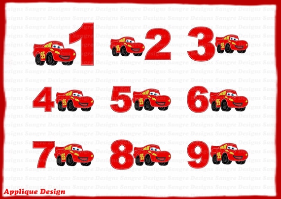 Bundle Lightning McQueen Cars Birthday Numbers 1-9 Applique | Etsy