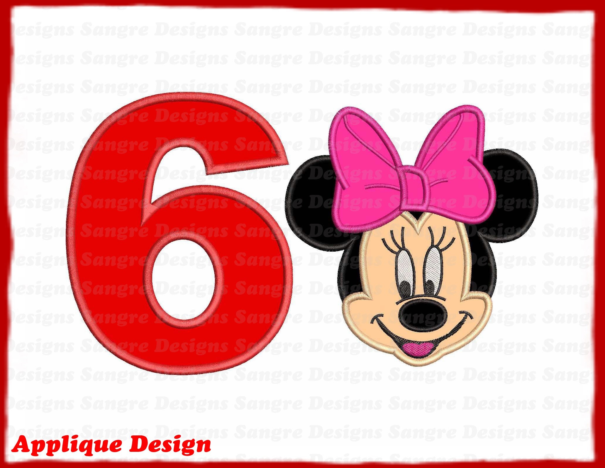 Minnie Mouse Cumpleaños Número 6 Applique 03 Diseño DESCARGA | Etsy