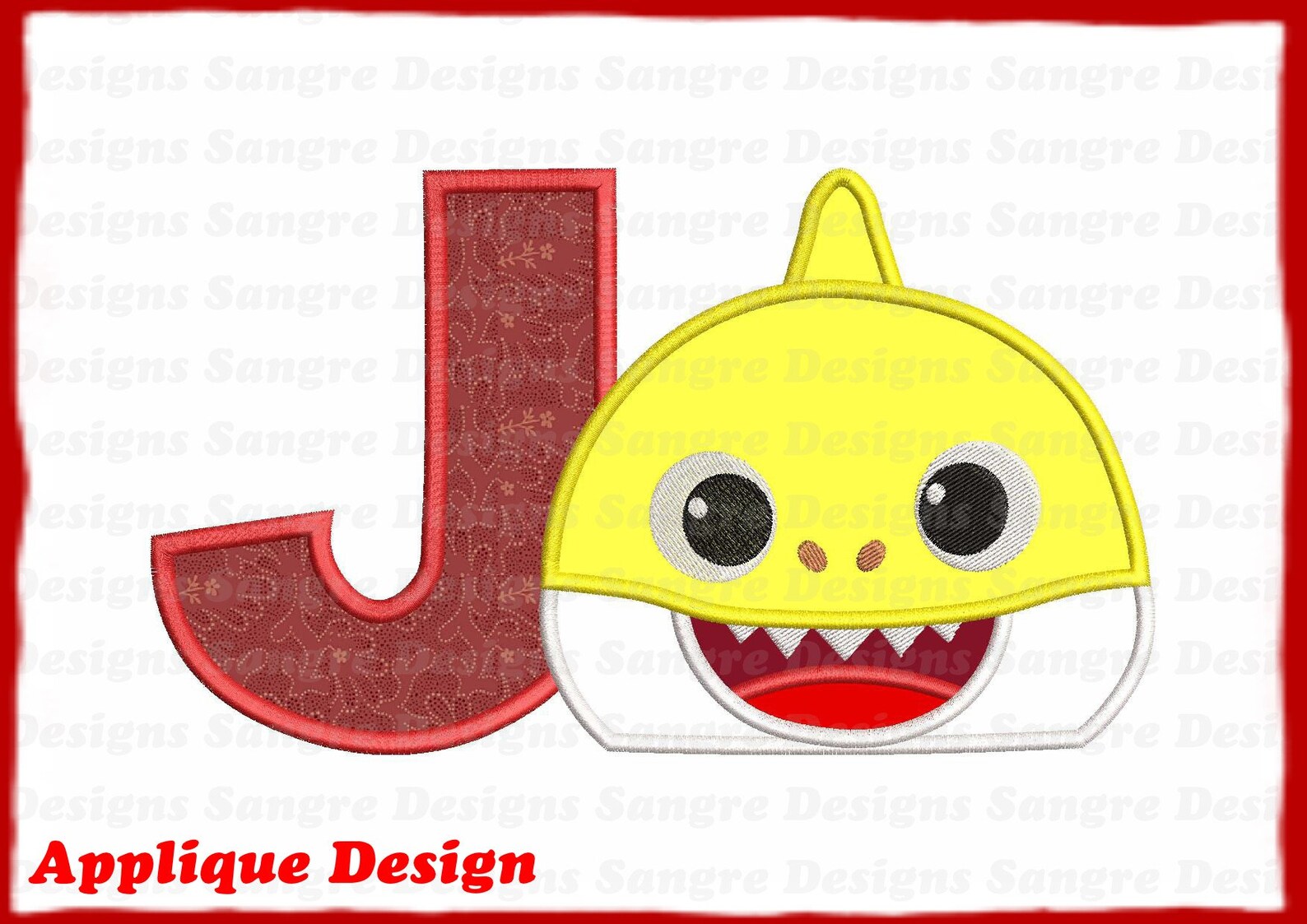 Baby Shark Head Applique Embroidery Design With Alphabet J | Etsy