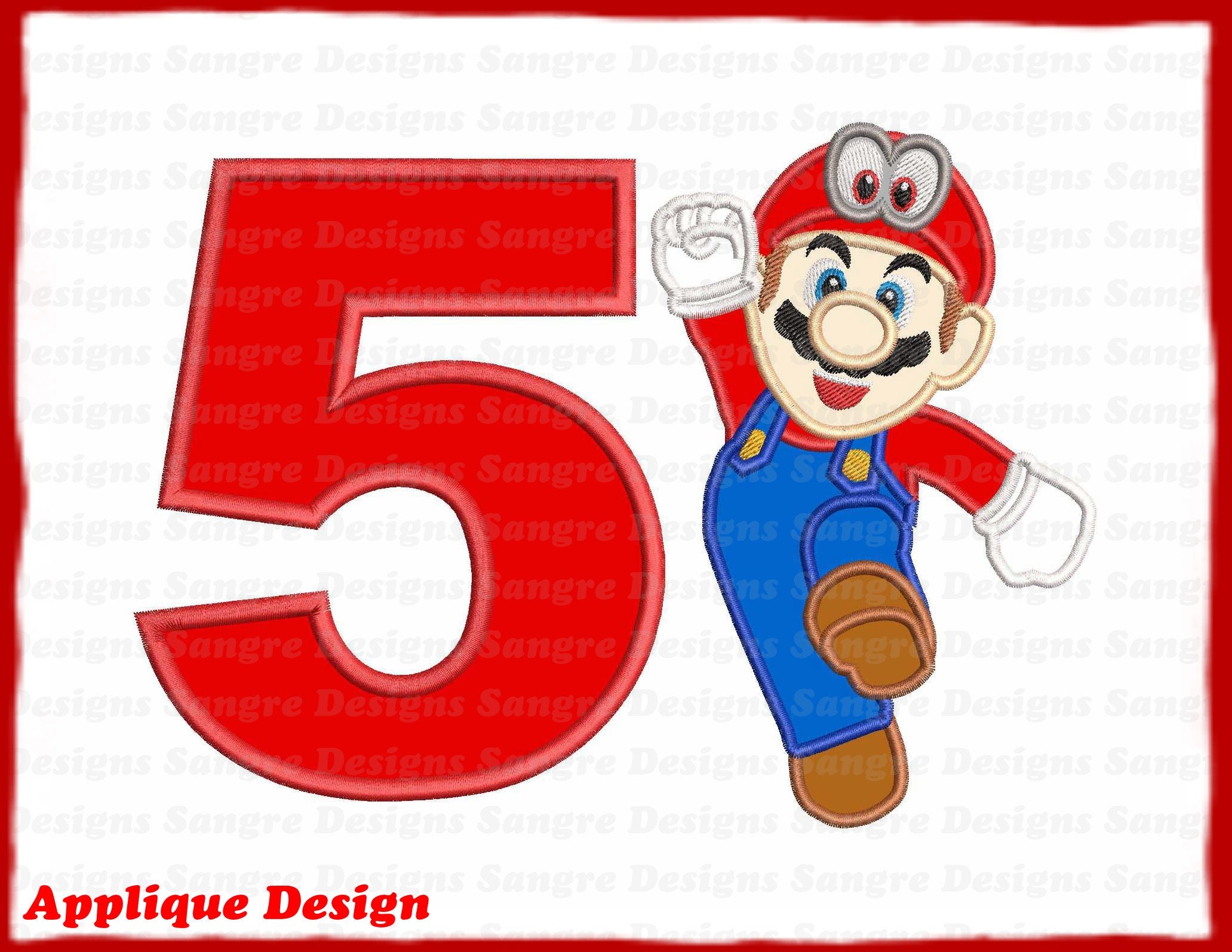 Super Mario Odyssey Birthday Number 5 Applique 01 Design | Etsy