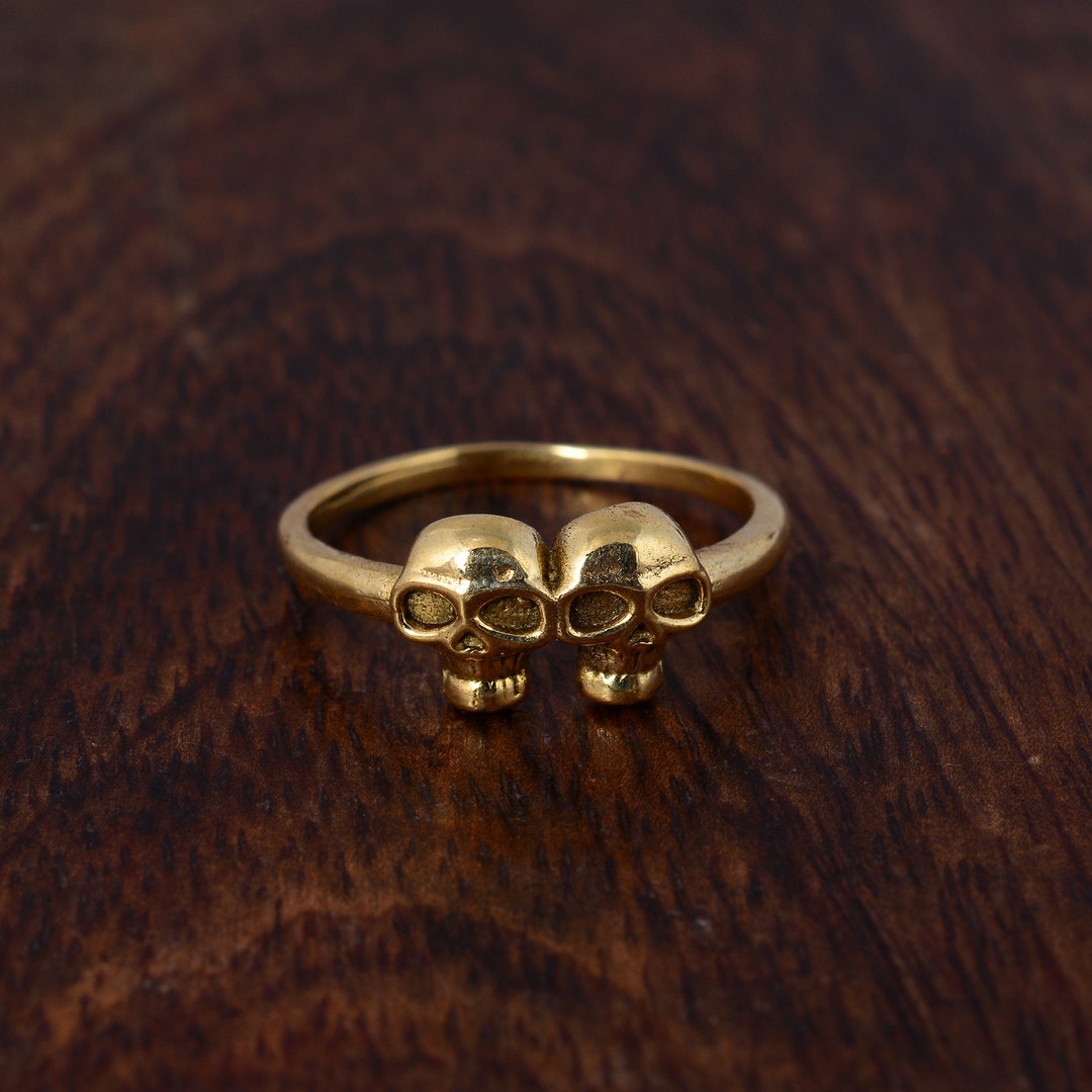 Gold Skull Ring, Skeleton Skull Ring, Double Skull Ring, Gothic Skull ...