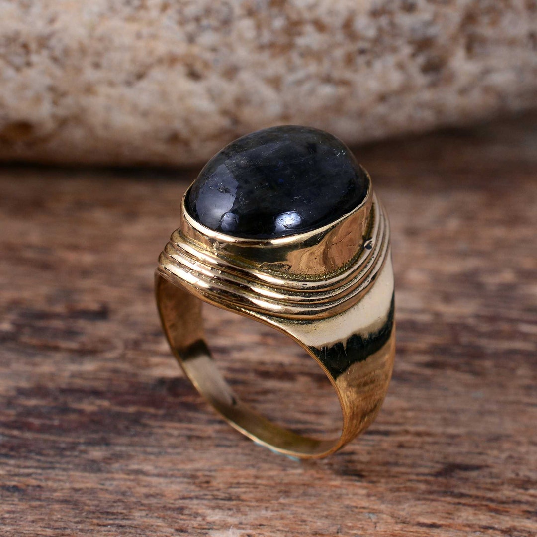 Big Black Obsidian Ring, Obsidian Brass Ring, Obsidian Jewelry, Black ...