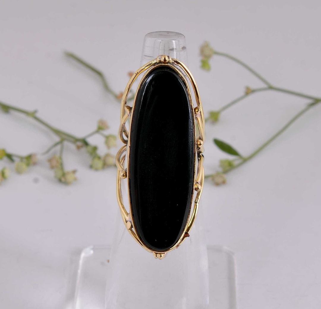 Gorgeous Obsidian Ring, Gold Black Obsidian Ring, Protective Stone Ring ...