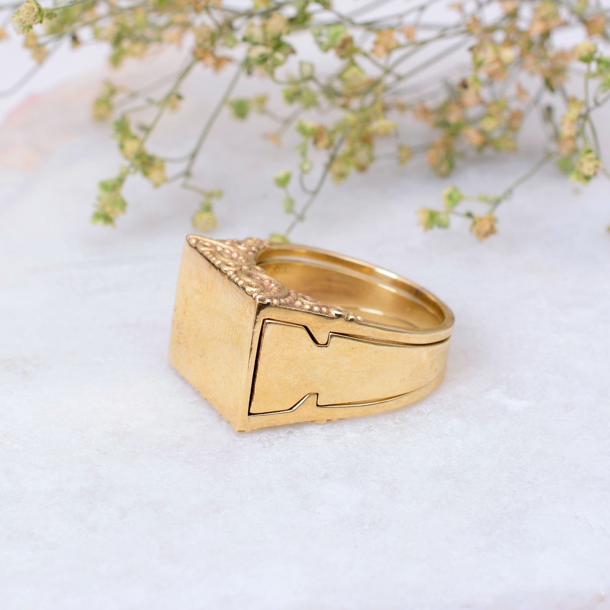 Handmade Brass Secret Poison Ring, Pill Box Ring, Personalized Signet ...