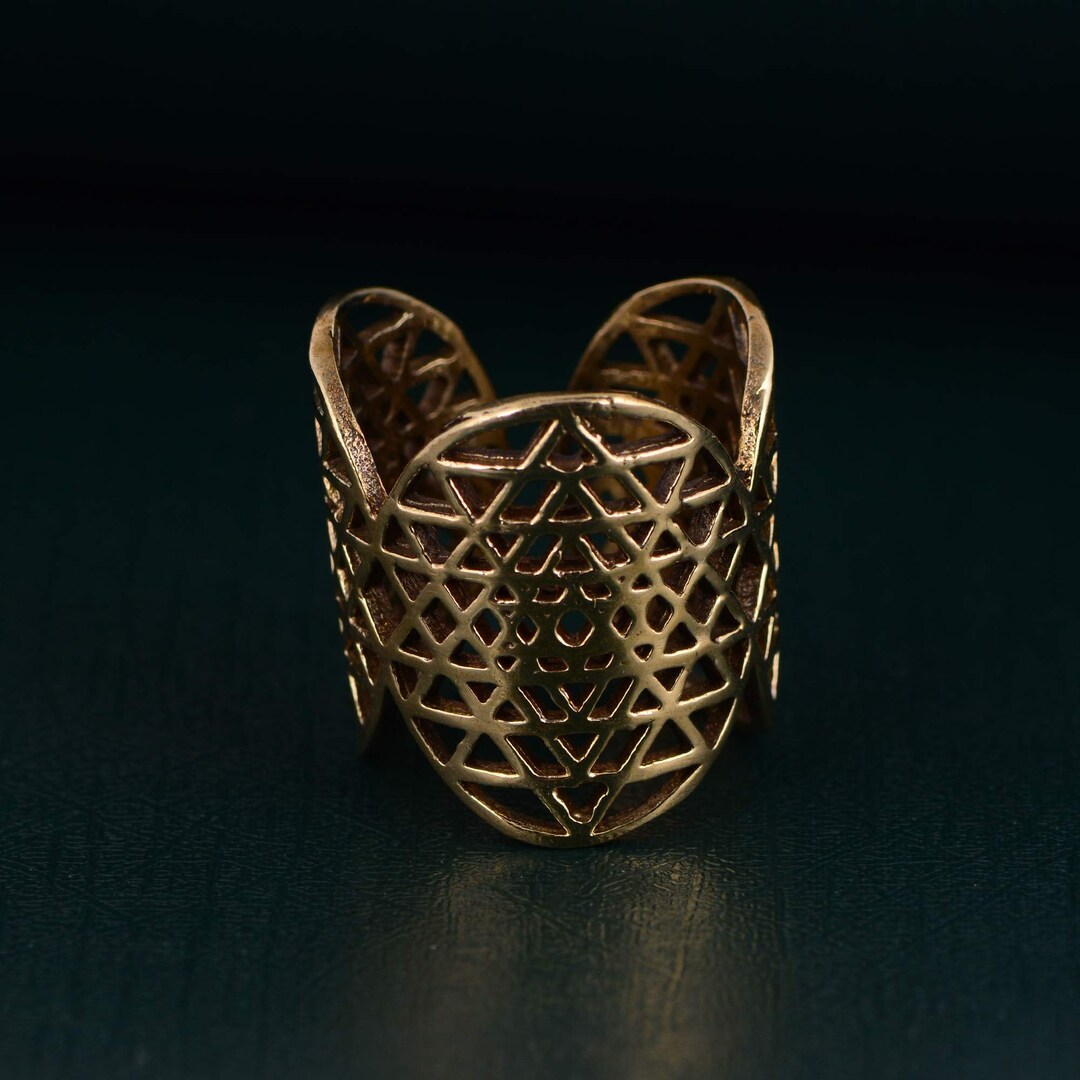 Sri Yantra Band, Adjustable Ring, Indian Tribal Ring, Yoga Jewelry ...